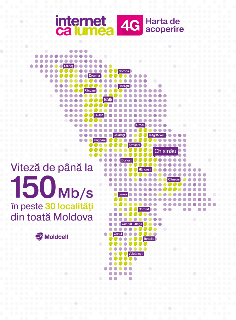 Cartela acoperirea - Moldcell 4G in Moldova